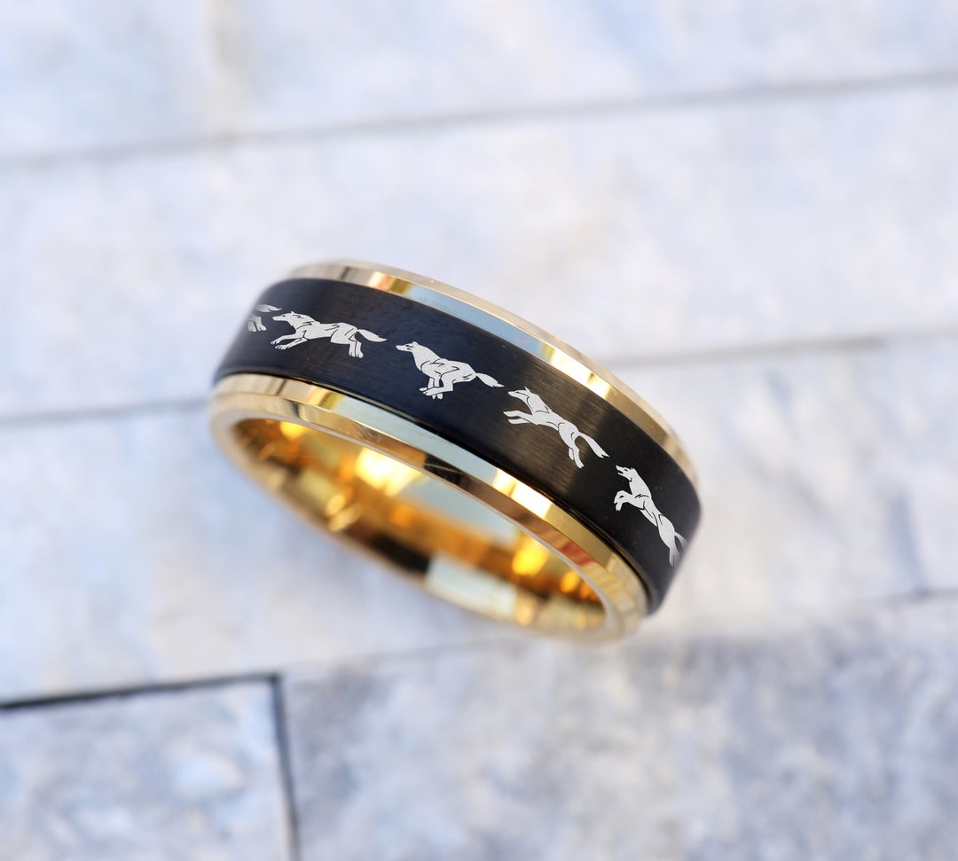 Wolf Pack Running Spinner Ring, Wolves Wedding Band, Howling Wolf Ring ...