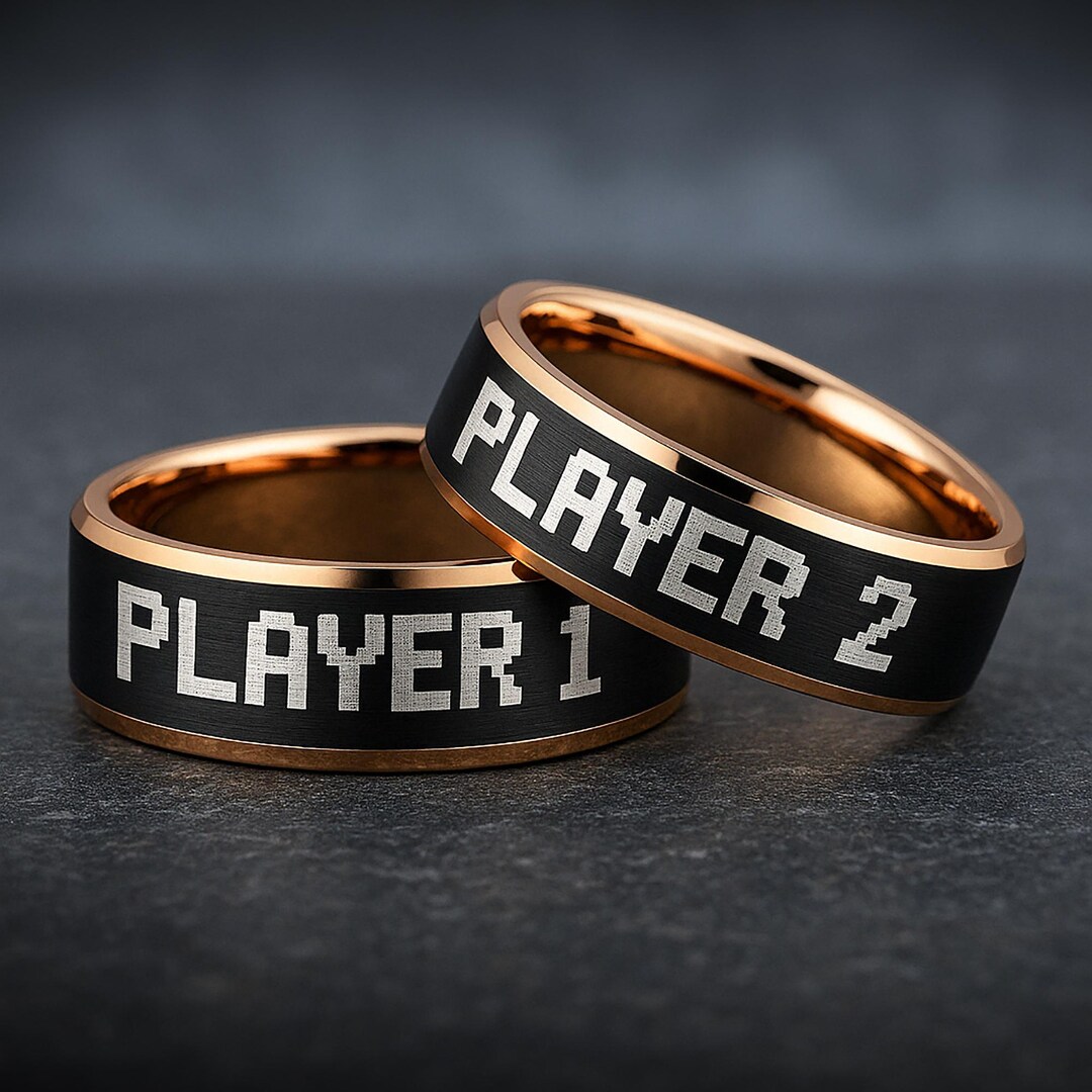 Player One and Player Two Matching Wedding Bands, Player 1 Player 2 ...