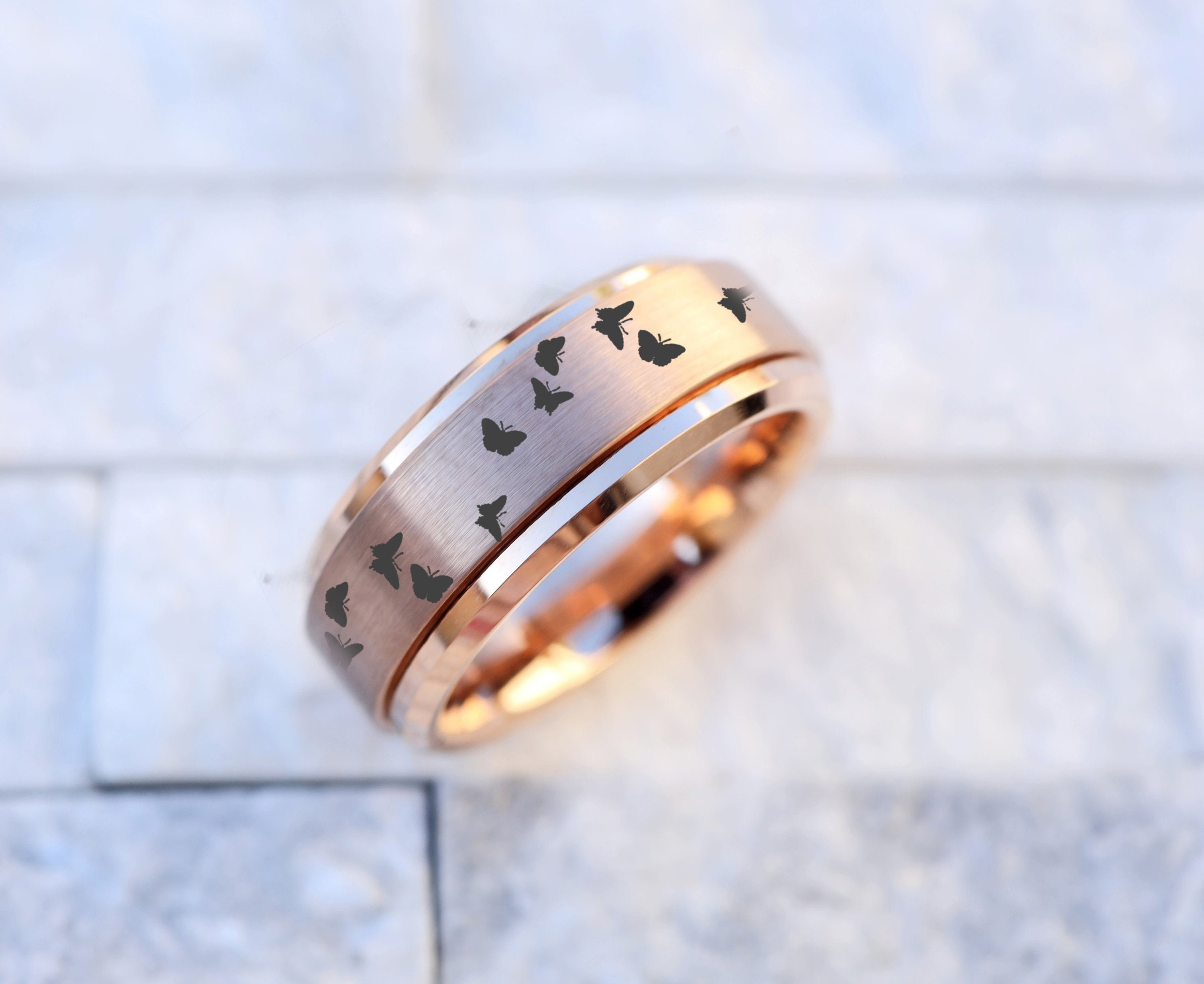 Butterfly Wedding Band, Nature Spinner Ring, Butterflies Engagement ...