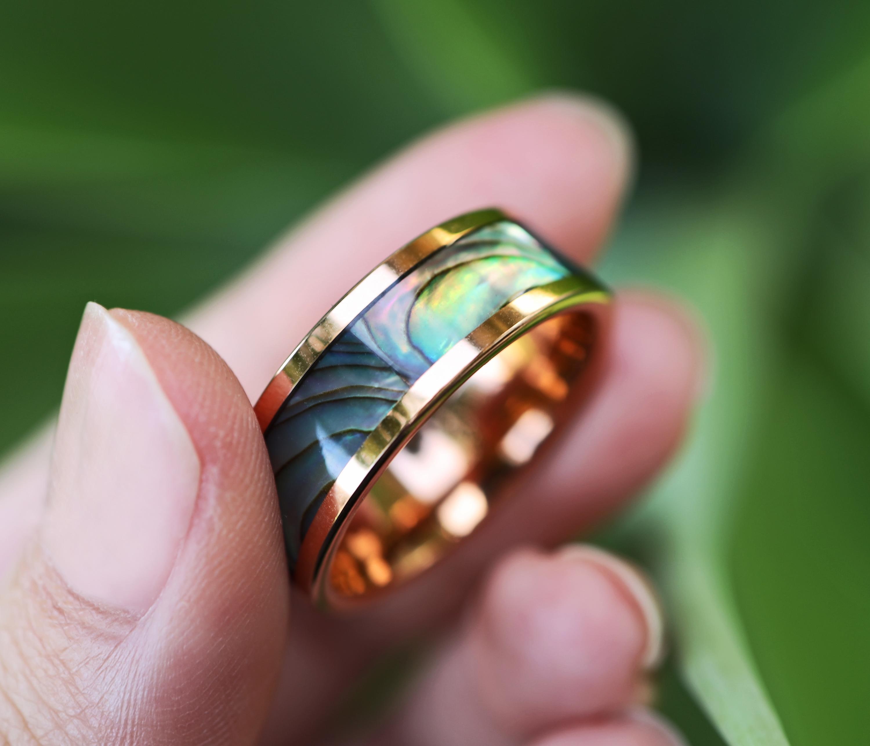 Abalone Shell Wedding Band, Abalone Ocean Inlay Engagement Ring ...