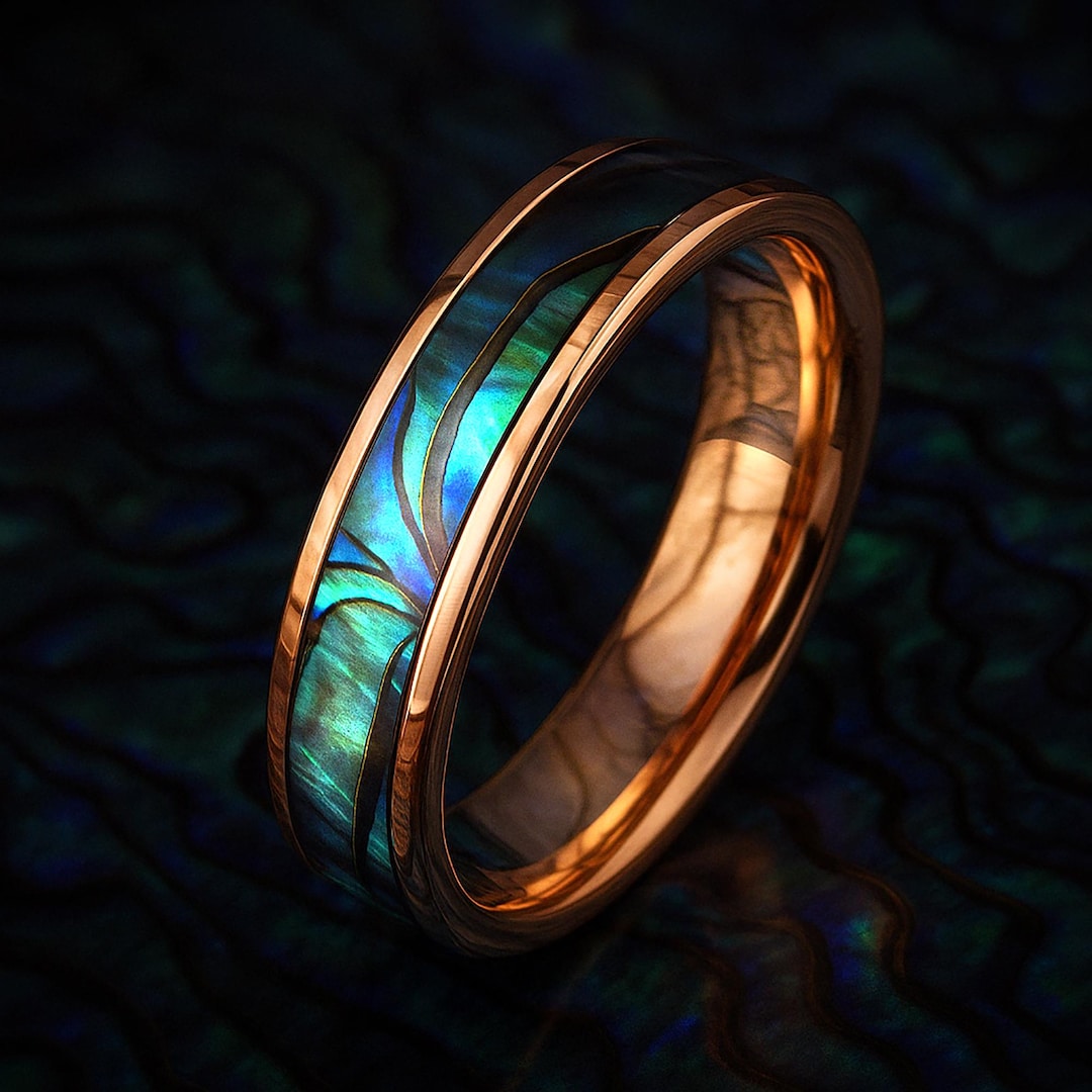 Abalone Shell Wedding Band, Abalone Ocean Inlay Engagement Ring ...