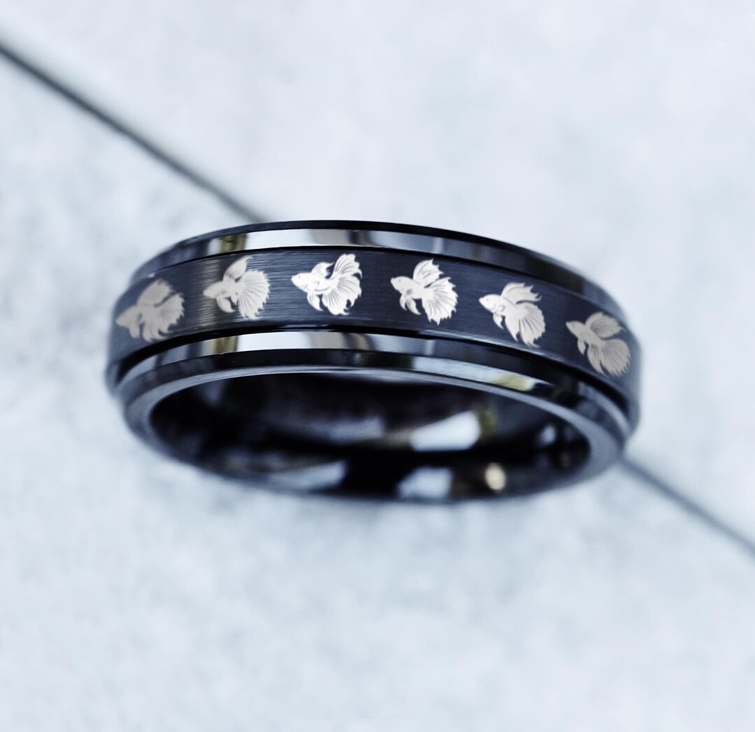Betta Fish Wedding Band, Fidget Spinner Tungsten Ring, Betta Jewelry ...