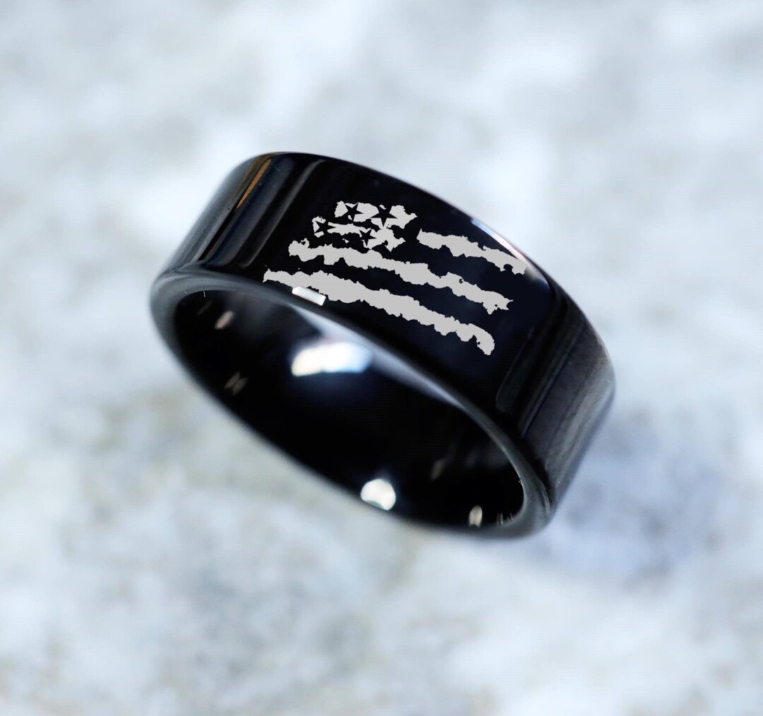 American Flag Wedding Ring, Military Engagement Ring, Army Wedding Band ...