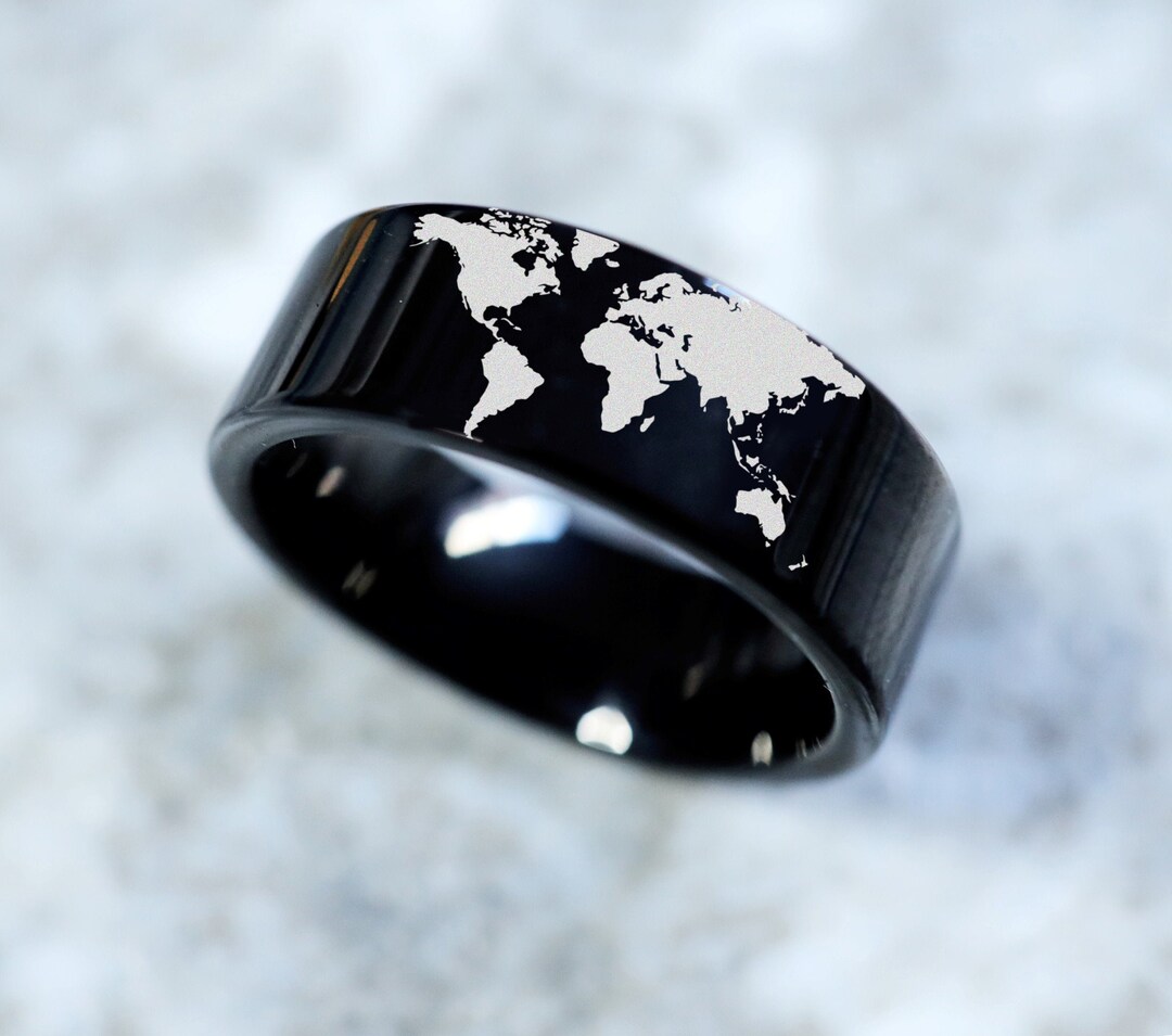 World Map Wedding Band, Traveler Engagement Ring, Adventure Wanderlust ...