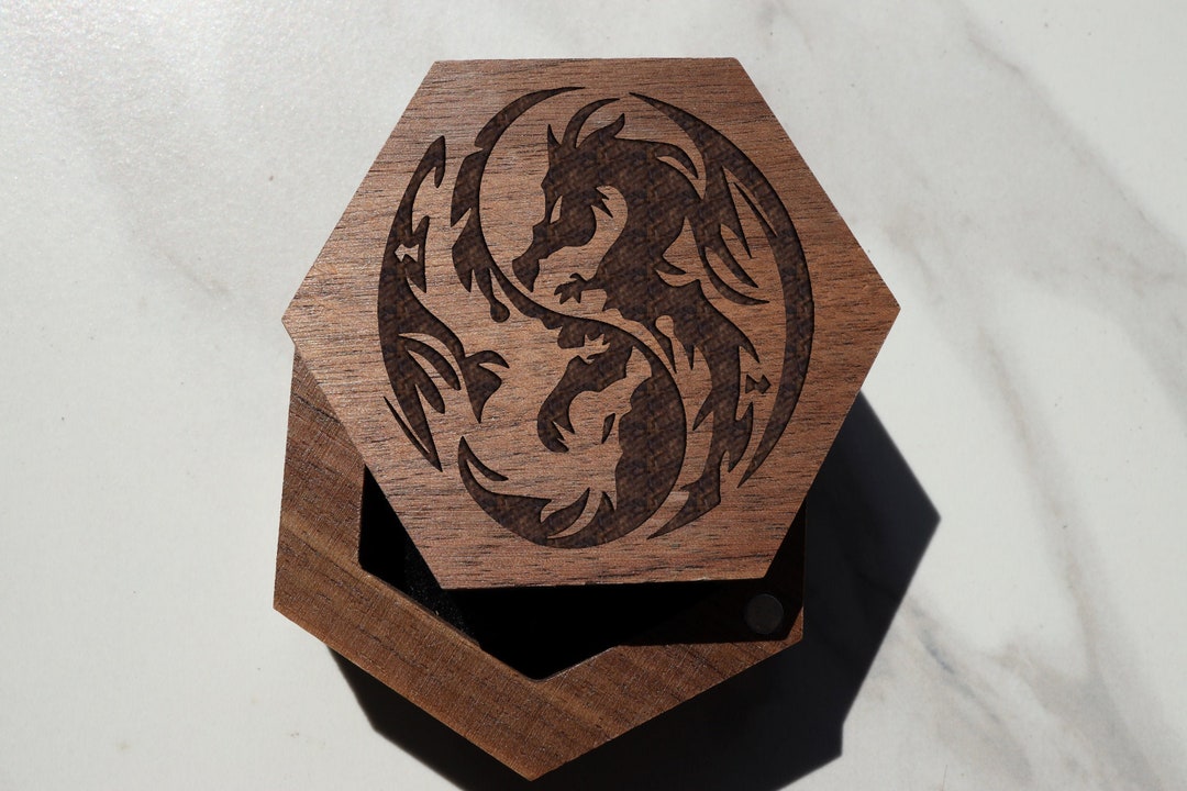 Dragon Wooden Engraved Ring Box, Dragon Jewelry Box, Yin and Yang Drago ...
