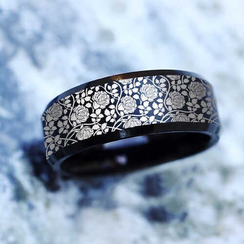 Rose Wedding Band Rose Engraved Wedding Ring Rose Floral - Etsy