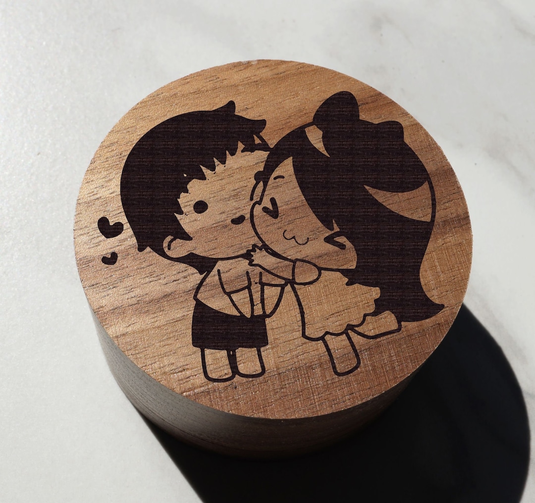 Anime Chibi Waifu Kiss Hug I Love You Senpai Wood Ring Box, Otaku Weebo ...
