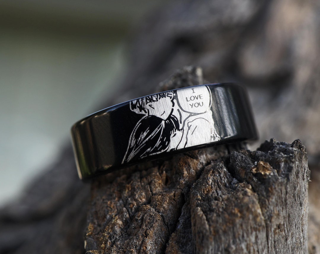 Black Anime I Love You Wedding Ring, Weebo Otaku Band, Senpai Ring ...