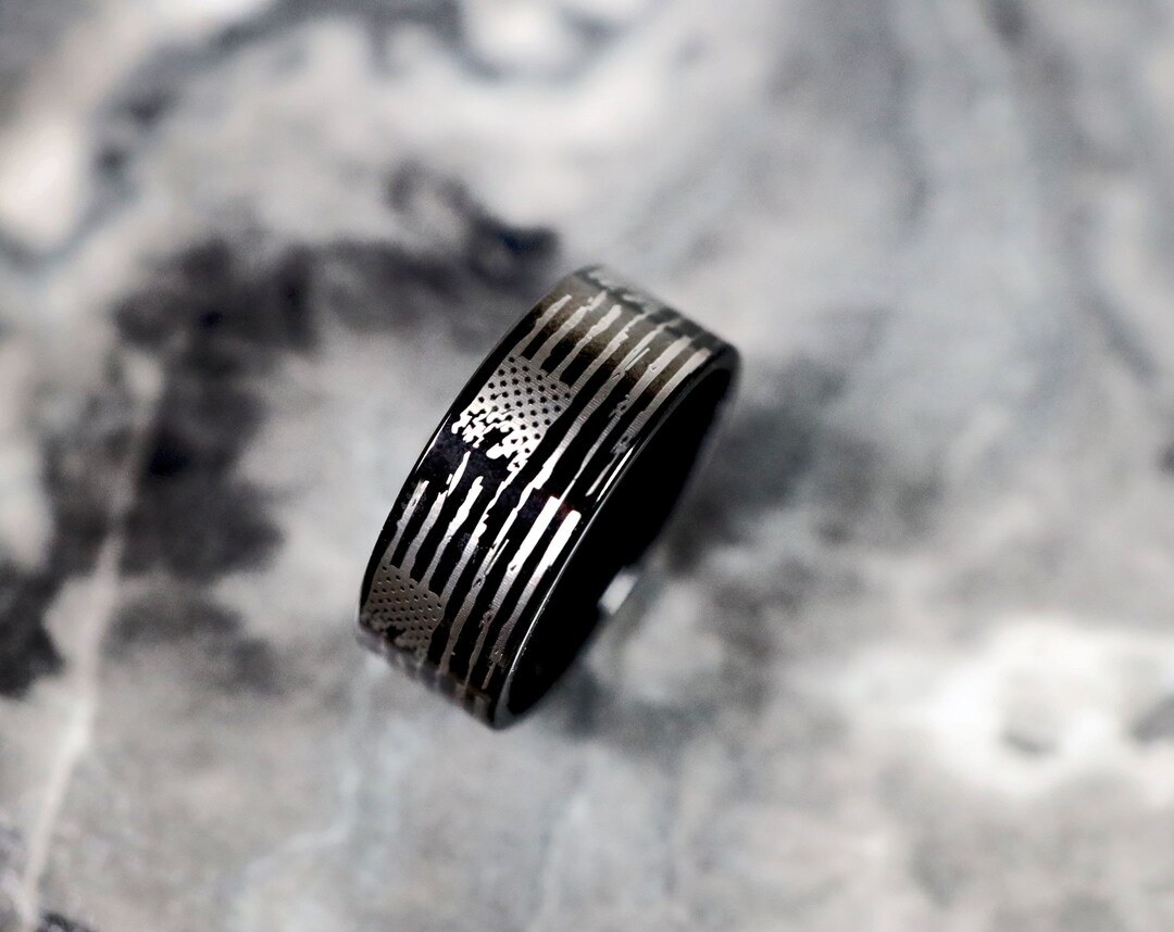 Distressed American Flag Wedding Band, American Flag Engagement Ring ...