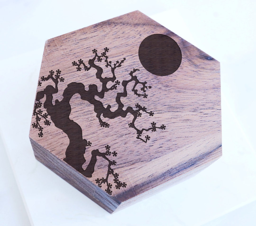 Sakura Tree Ring Box, Sakura Tree Wood Engraved Box, Cherry Blossom ...