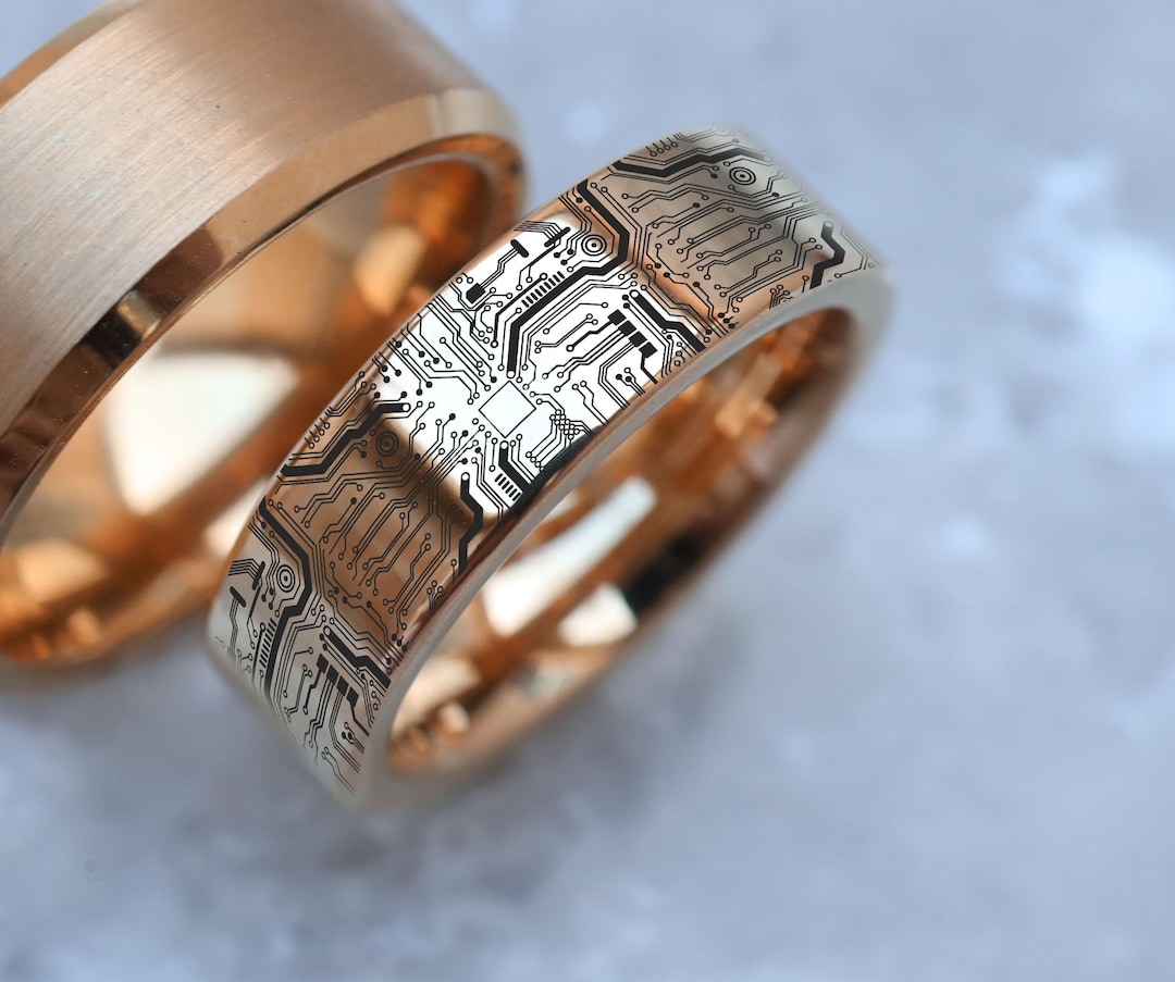 Rose Gold Tungsten Circuit Board Wedding Band, Computer Science ...