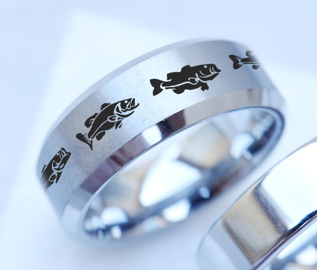 Bass Fish Wedding Band, Fisherman Wedding Ring, Fishing Wedding Band ...