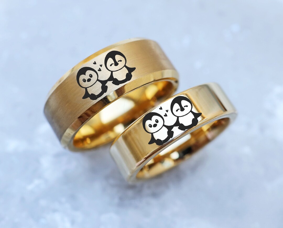 Penguin Lovers Ring Set, Matching Penguin Promise Rings, Cute Penguin ...