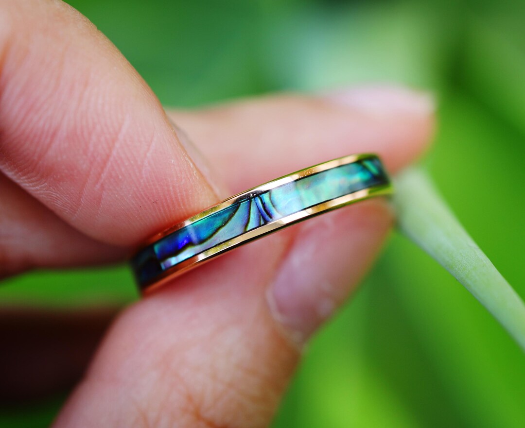 Abalone Wedding Band, Abalone Inlay Engagement Ring, Abalone Shell ...