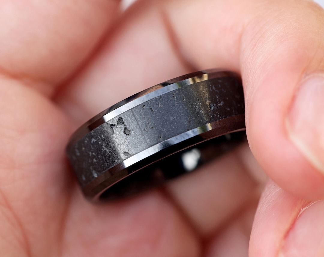 Black Lava Wedding Band, Lava Engagement Ring, Black Lava Rock Inlay ...