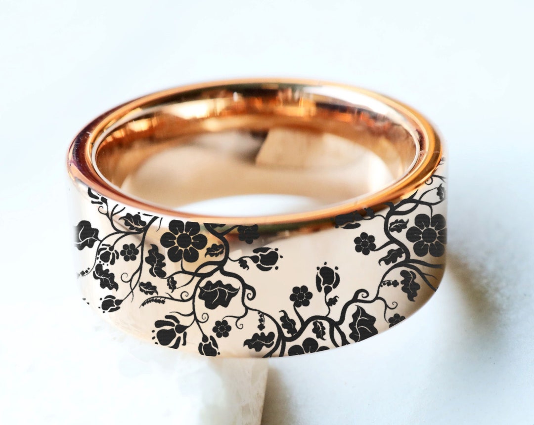 Filigree Rose Petal Wedding Band, Floral Wedding Ring, Floral Engraved ...