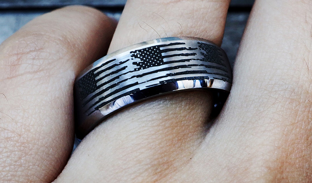 American Flag Wedding Ring, Military Engagement Ring, Patriotic Wedding ...