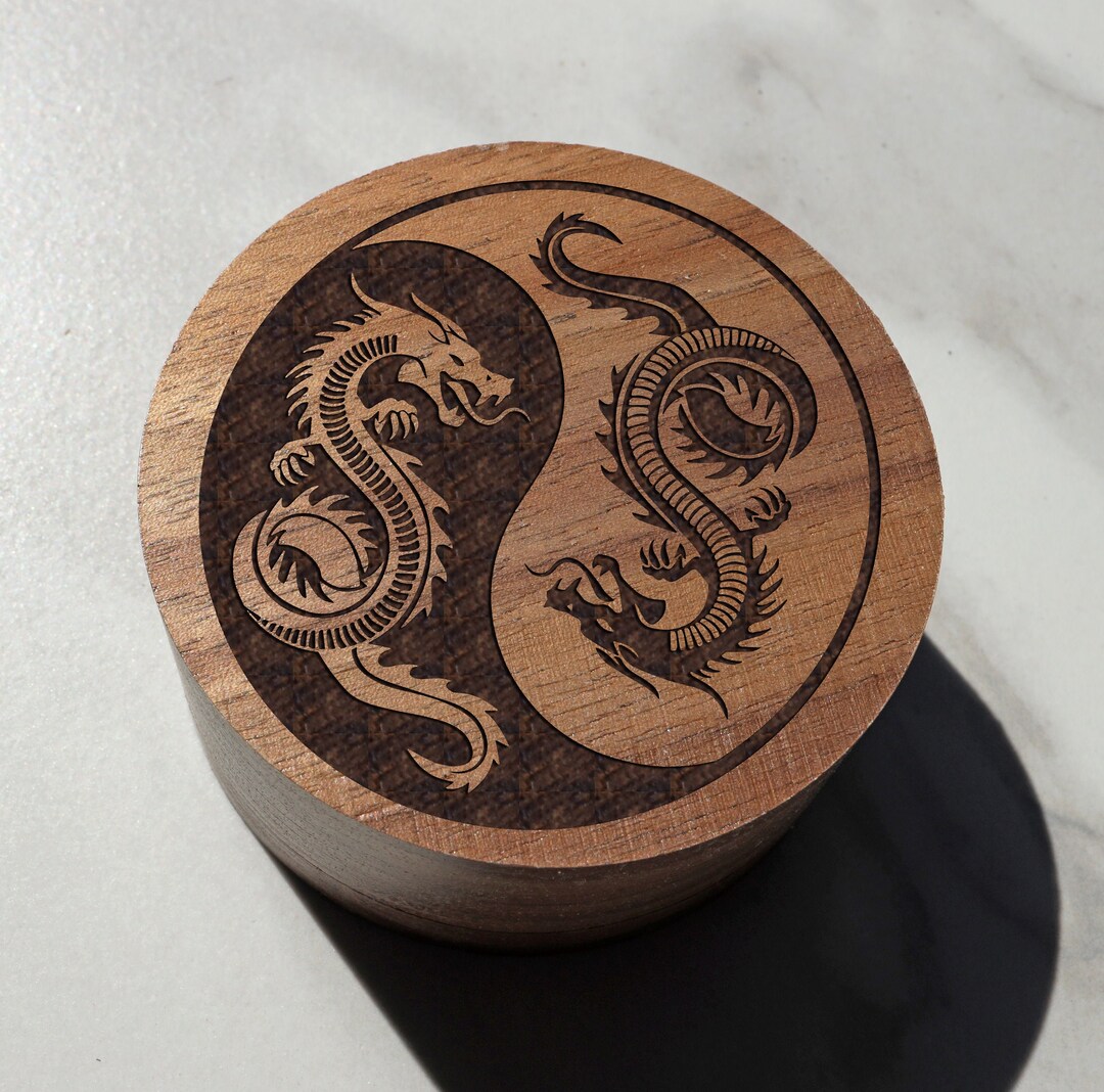 Dragon Wooden Engraved Ring Box, Dragon Jewelry Box, Yin and Yang Drago ...