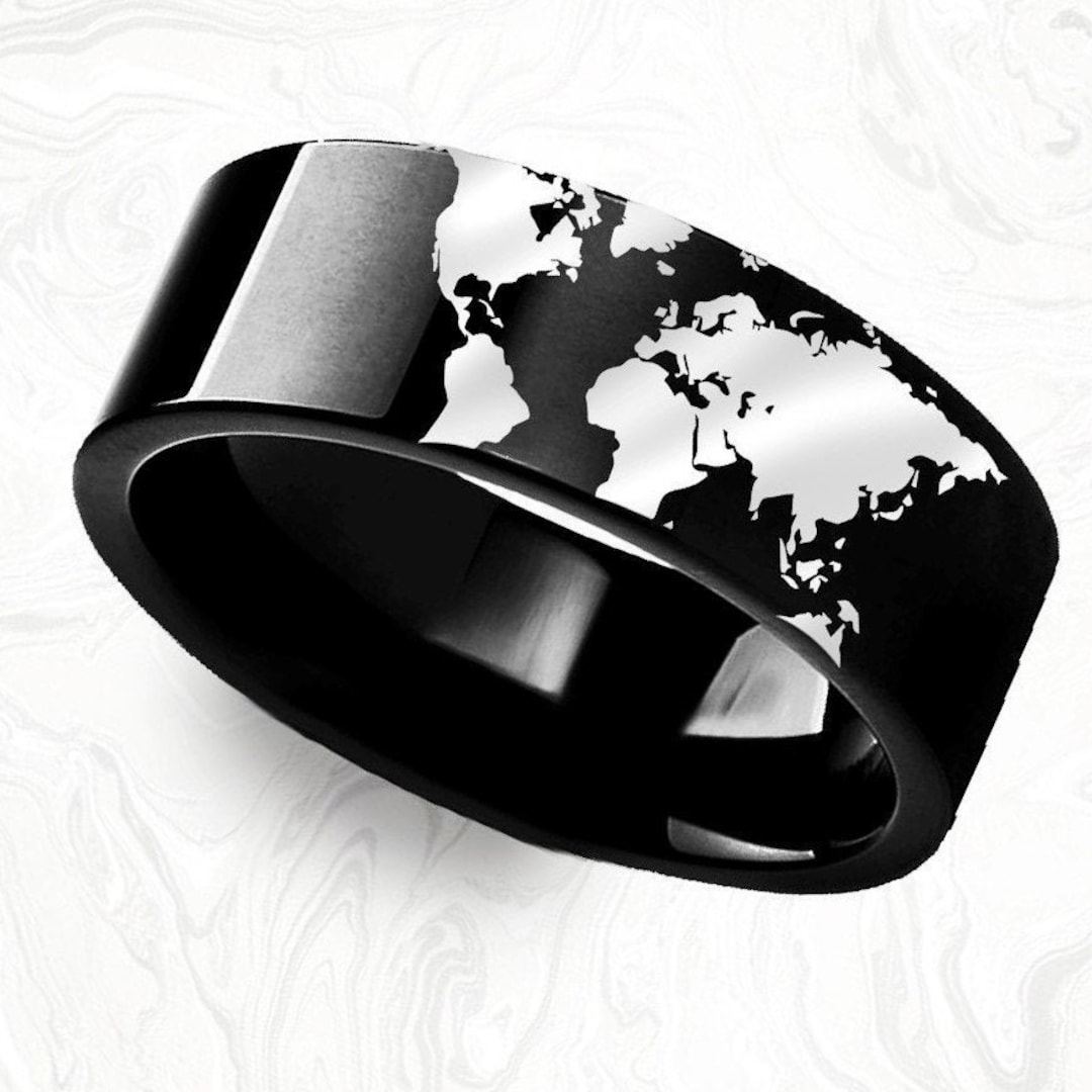 World Map Wedding Band, Traveler Engagement Ring, Adventure Wanderlust ...