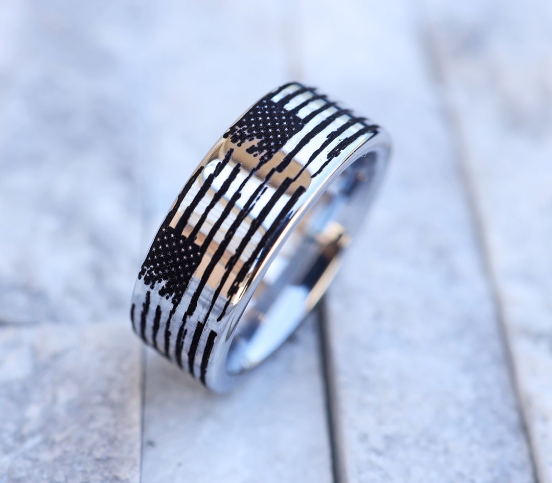 Distressed American Flag Wedding Band, USA Engagement Ring, Army Flag ...