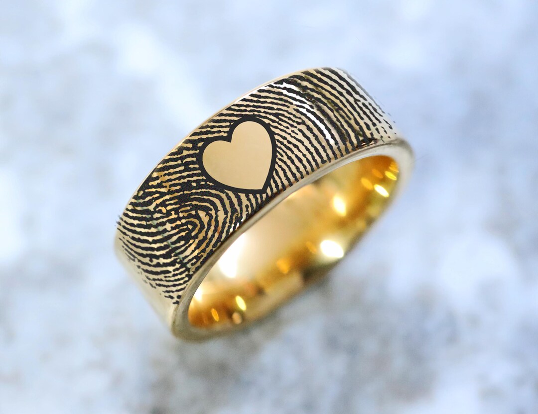 Actual Fingerprint Wedding Ring, Heart Fingerprint Personalized Ring ...