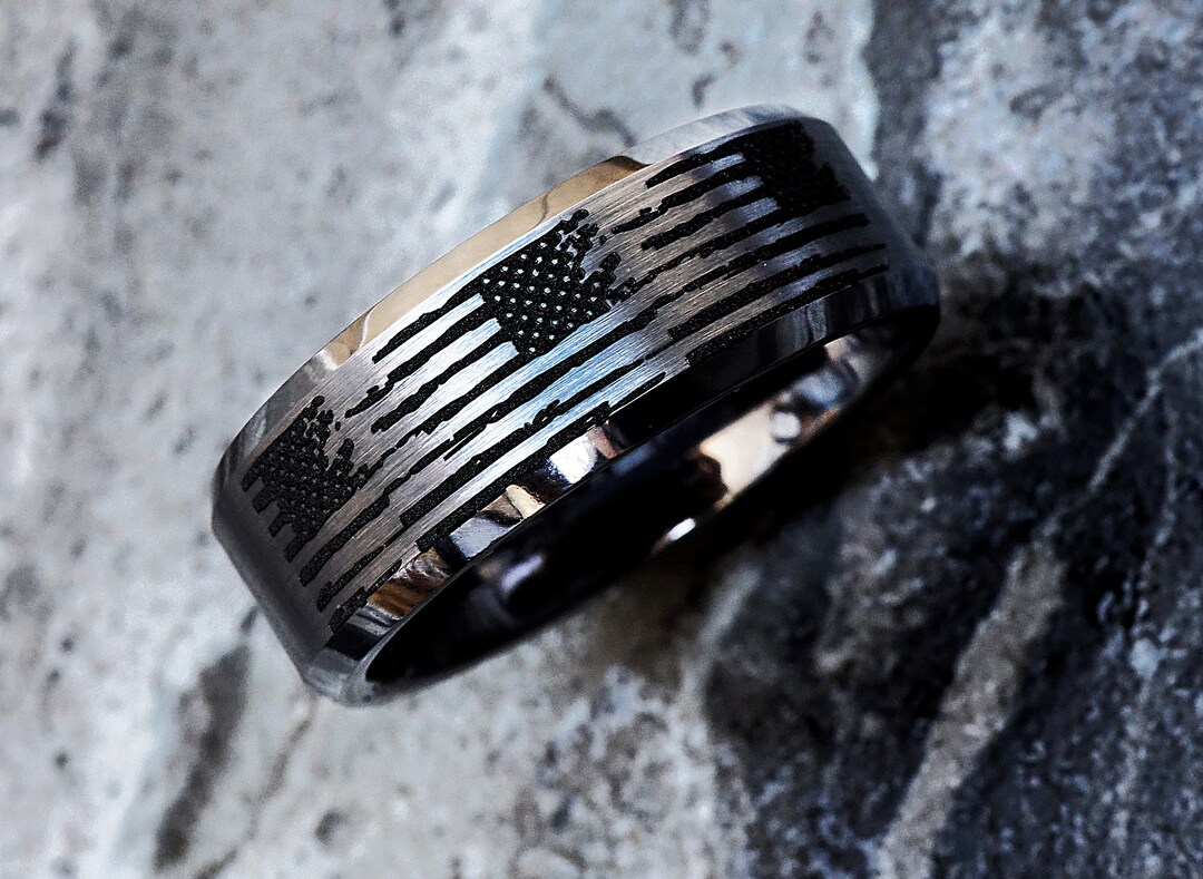 Silver American Flag Wedding Ring, Military Engagement Ring, Army ...