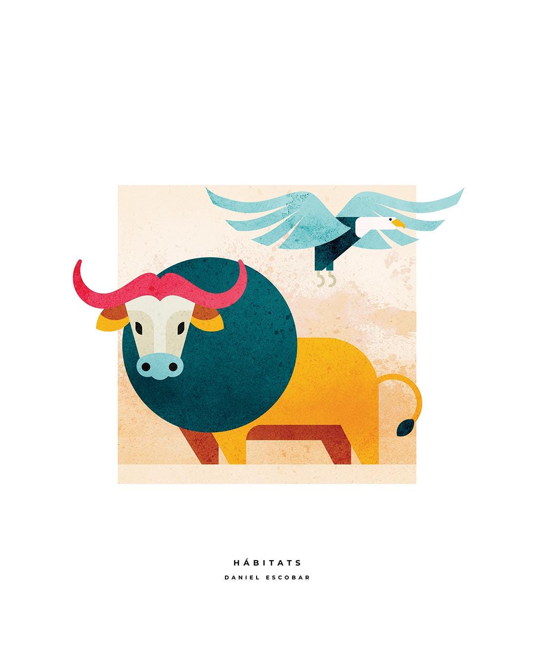 Buffalo and Eagle Print. Watercolor Animal Illustration. 30x40cm Print ...
