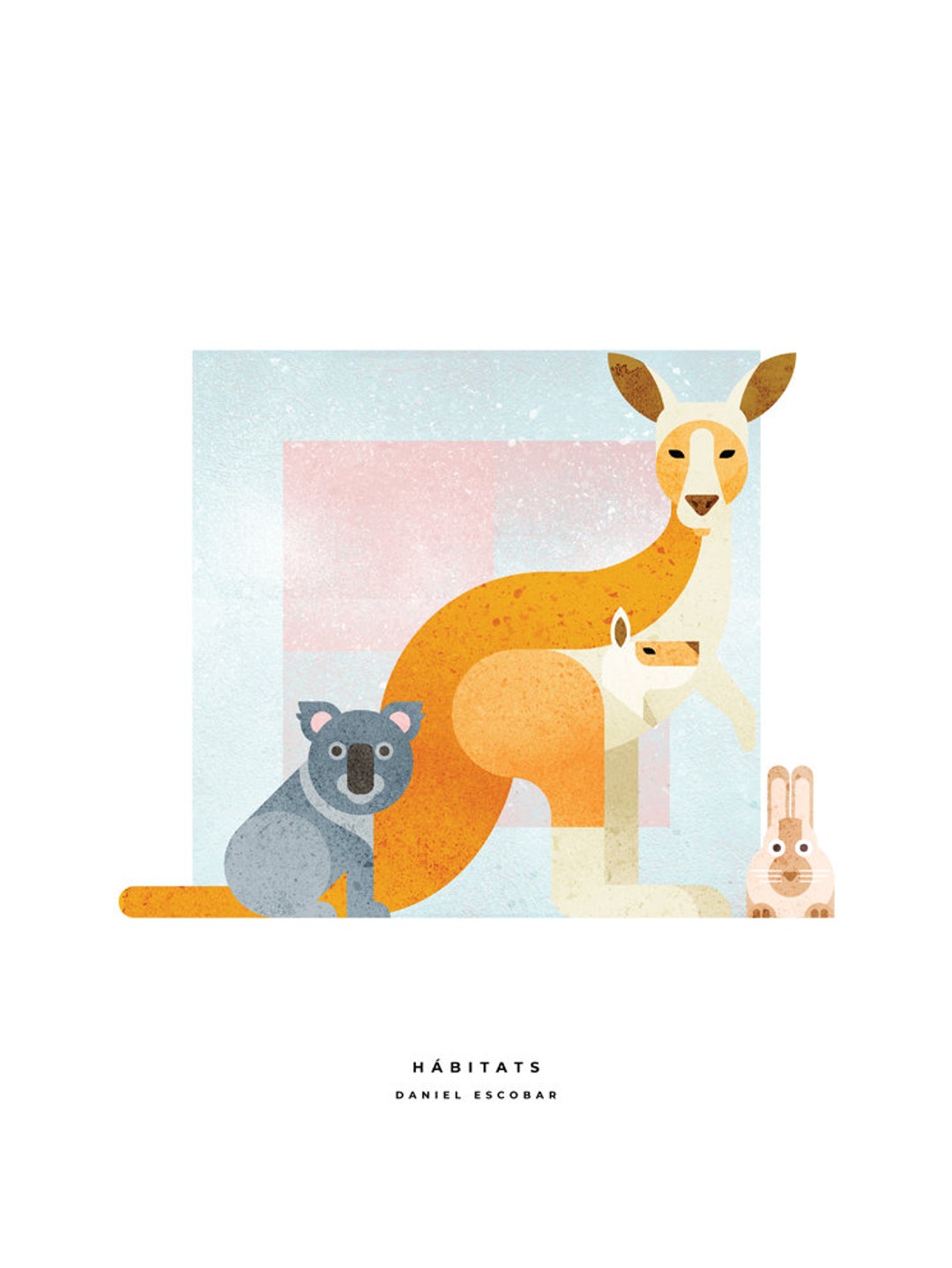 Kangaroo, Koala and Rabbit Print. Illustration of Watercolor Effect ...