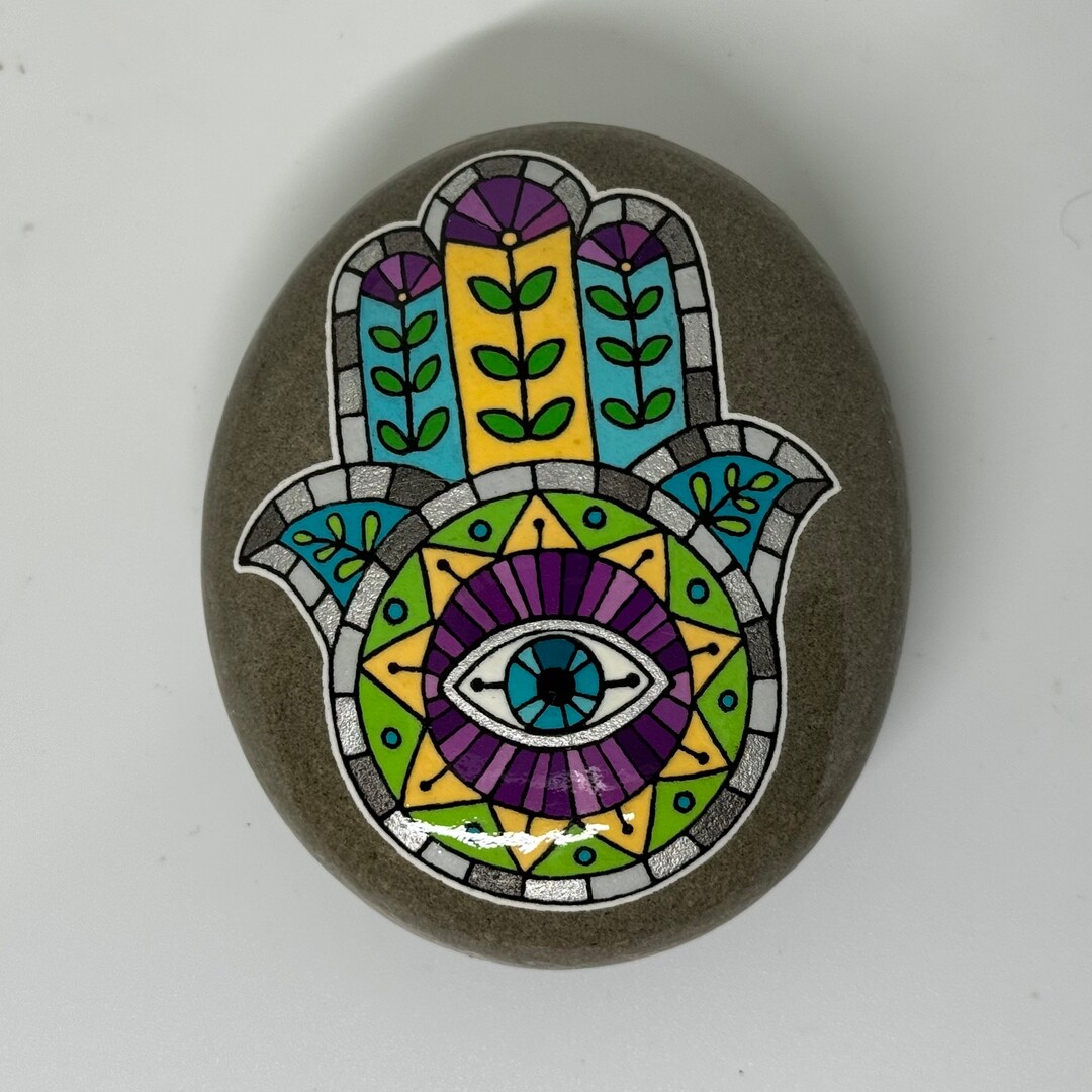 Painted Rock - Hamsa Hand - Protection Stone - Etsy