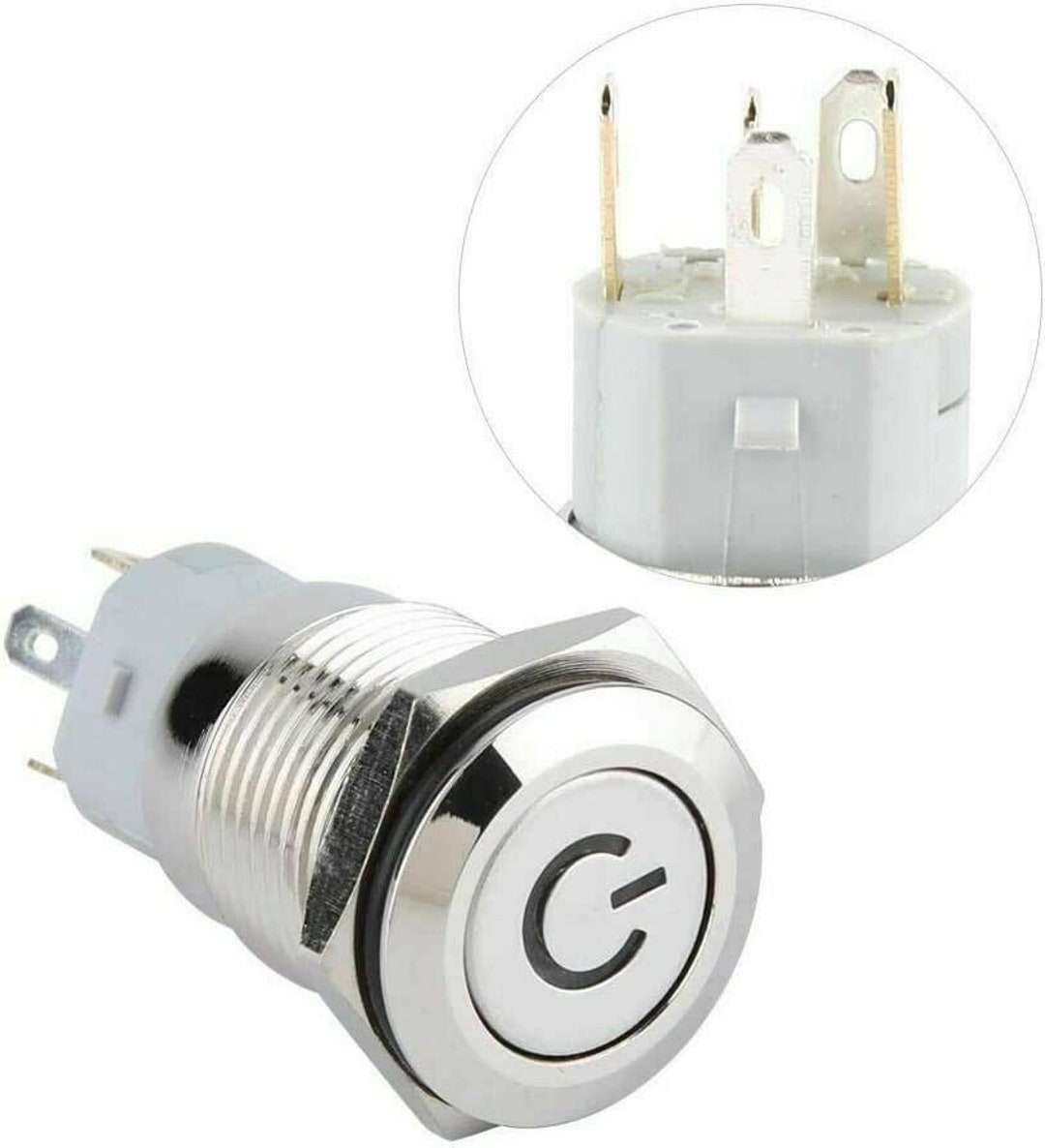 16mm Momentary Push Button Switch Metal Silver 24V Power Blue LED Light ...
