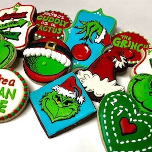 Christmas Grinch Inspired Sugar Cookies | One Dozen - Etsy