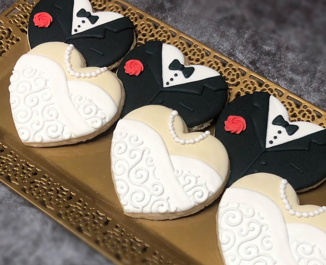 Bride & Groom Heart Sugar Cookies, Wedding Cookies | One Dozen - Etsy