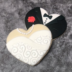 Bride & Groom Heart Sugar Cookies, Wedding Cookies | One Dozen - Etsy