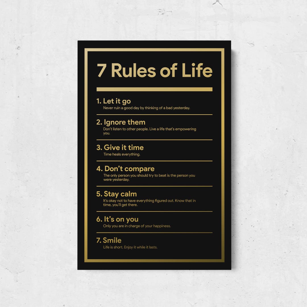 7 Rules of Life Motivational Canvas Inspirational Wall Art Print ...
