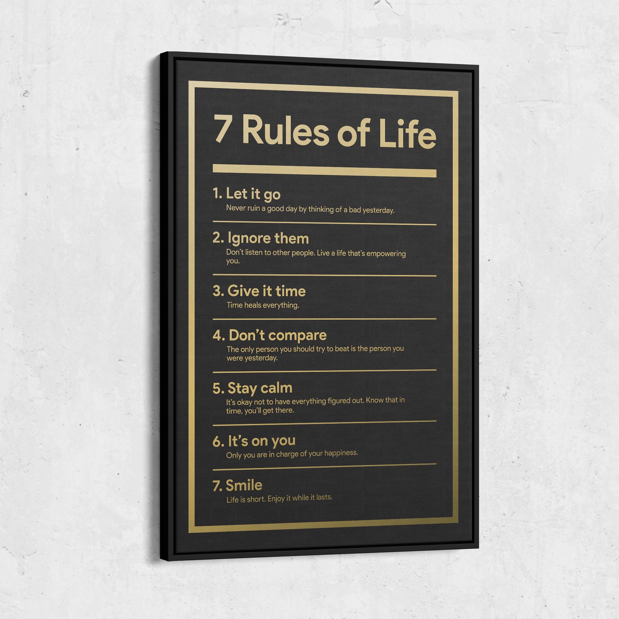 7 Rules of Life Motivational Canvas Inspirational Wall Art Print ...