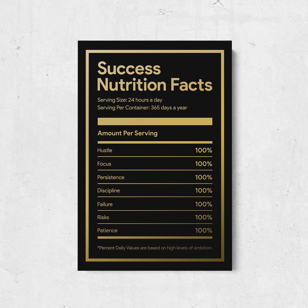 Success Nutrition Facts Wall Art Motivational Canvas Inspirational ...