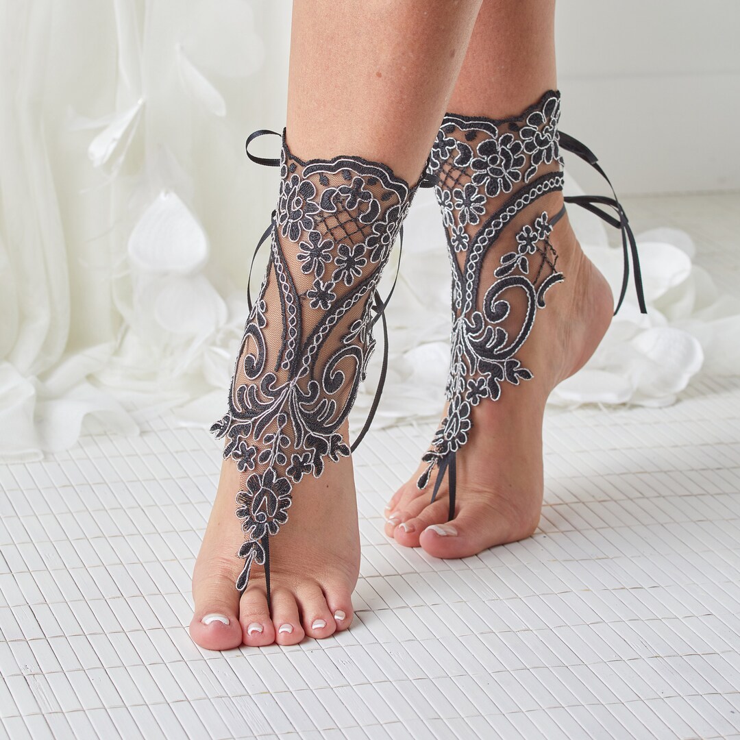 Elegant Barefoot Lace Sandals, Beach Wedding,bridal Lace Anklet ...
