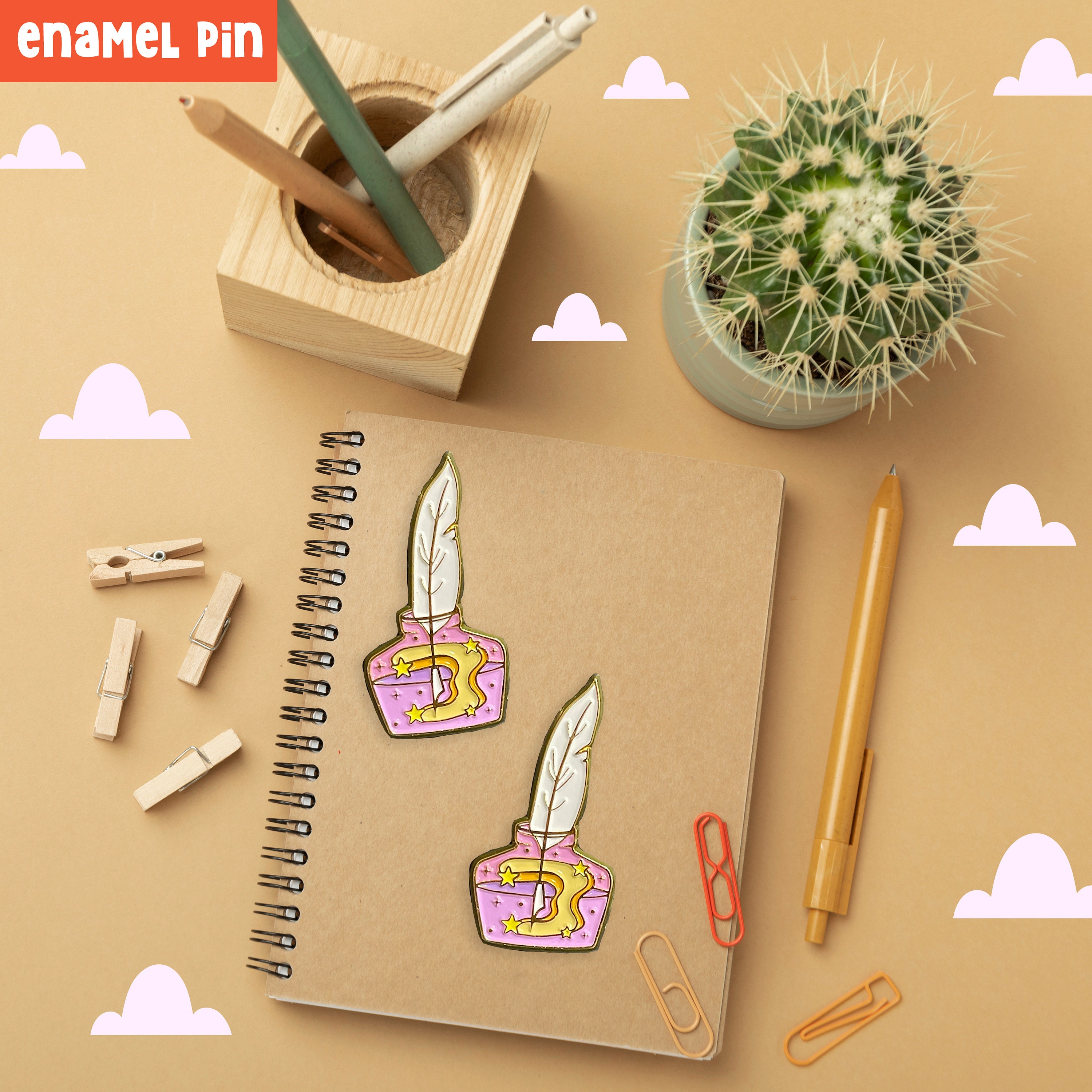Magic Quill Enamel Pin: Kawaii Writer Brooch - Etsy