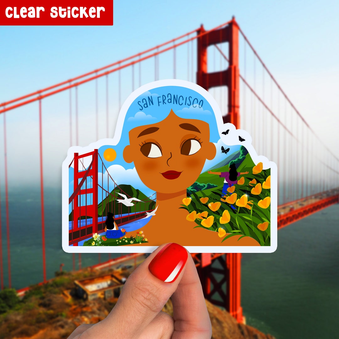 San Francisco Clear Vinyl Sticker, Vibrant Golden Gate Bridge ...