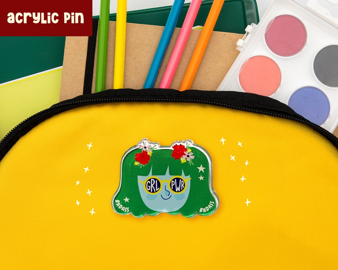 Badass Girl Power Pin, Acrylic Pin, Heart Sunglasses, Kawaii, Self Love ...