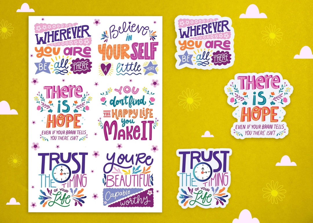 Affirmation Sticker Sheet: Hand-drawn Motivational Quotes - Etsy