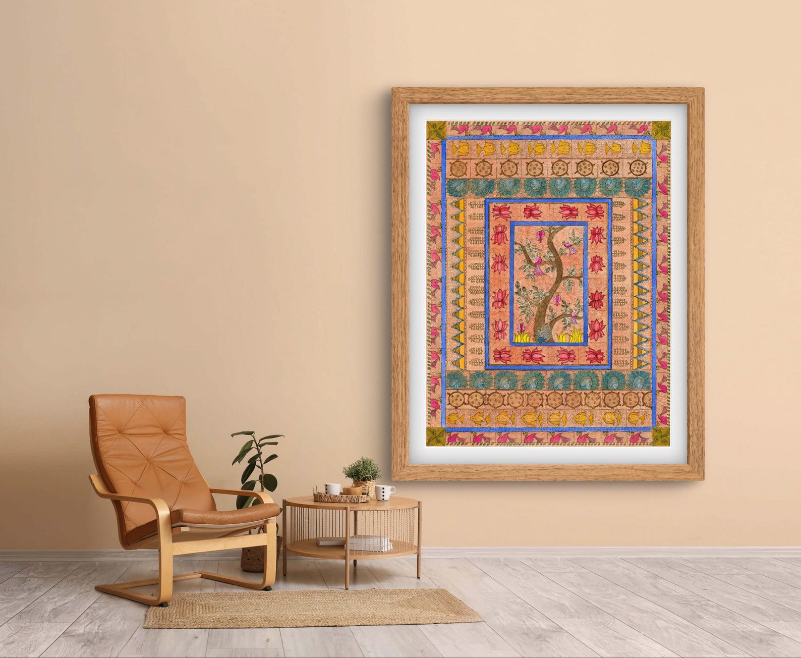 Vibrant Godna Madhubani Folk Wall Art 40X30 Inches Watercolour Painting ...