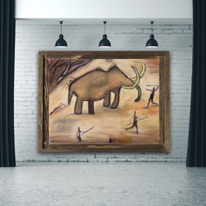 Stone Age Cave Wall Art: Woolly Mammoth Pastel Painting - Prehistoric ...