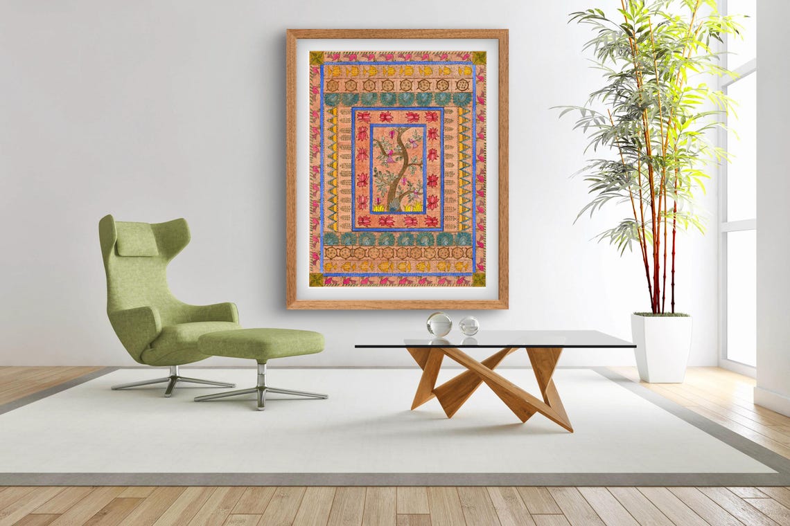 Vibrant Godna Madhubani Folk Wall Art 40X30 Inches Watercolour Painting ...