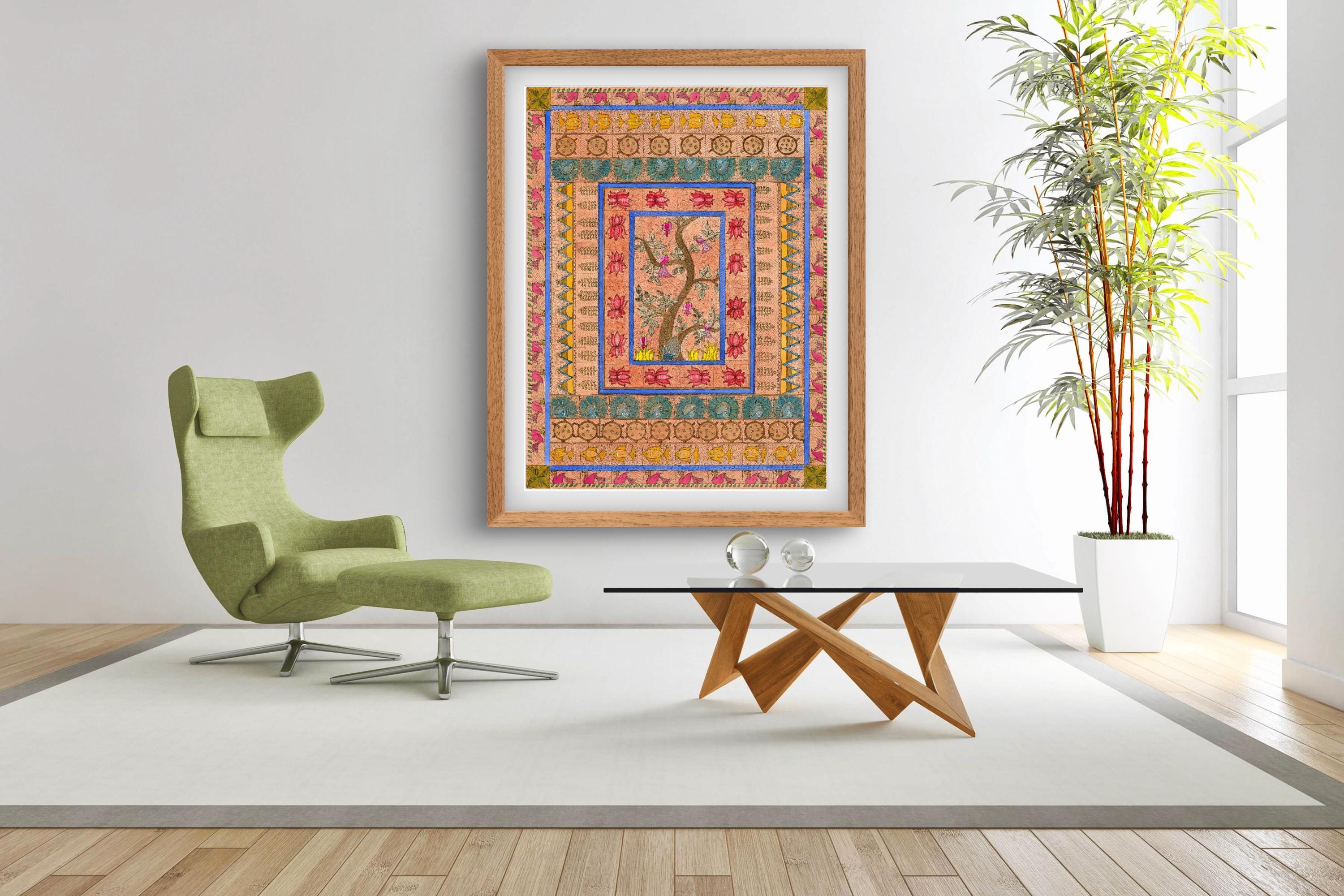 Vibrant Godna Madhubani Folk Wall Art 40X30 Inches Watercolour Painting ...