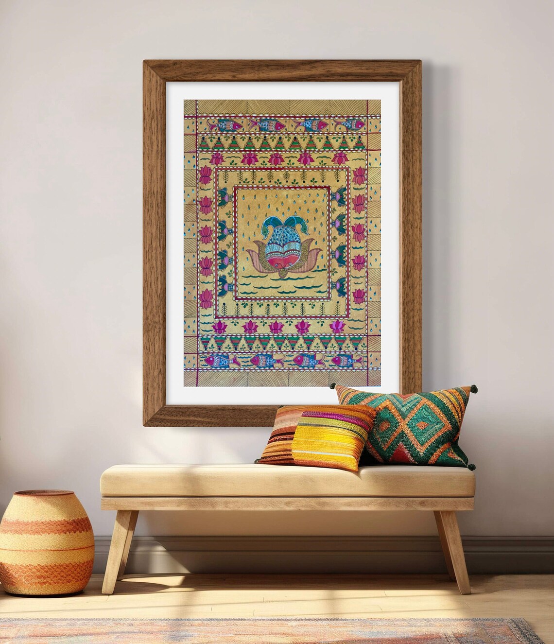 Vibrant Godna Madhubani Folk Wall Art 14X20 Inches Watercolour Painting ...