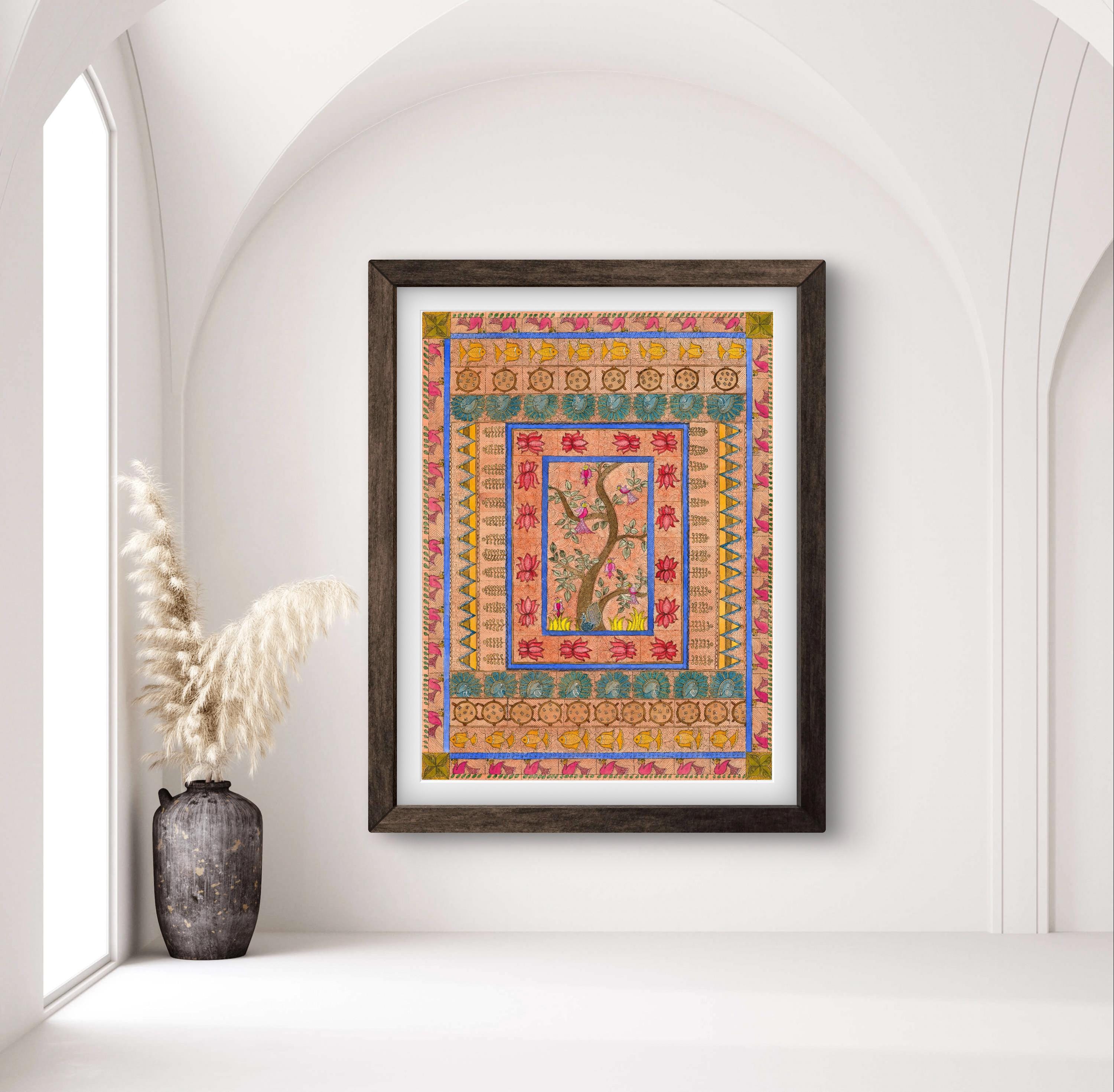 Vibrant Godna Madhubani Folk Wall Art 40X30 Inches Watercolour Painting ...
