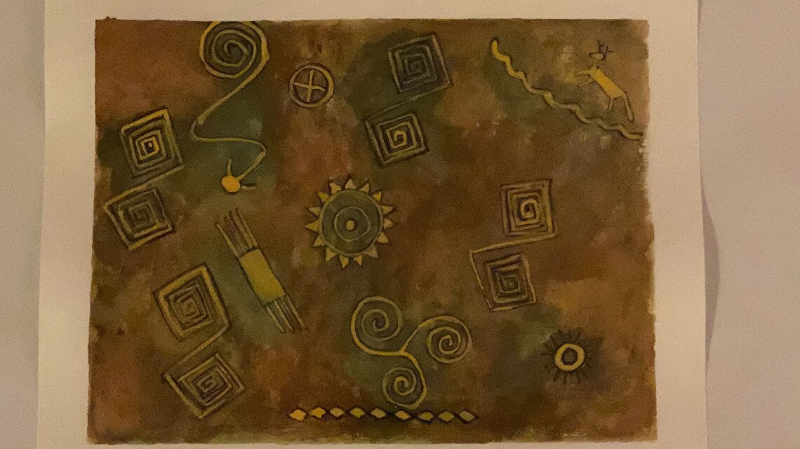 Native Americans Cave Art Style Painting in Watercolour and | Etsy