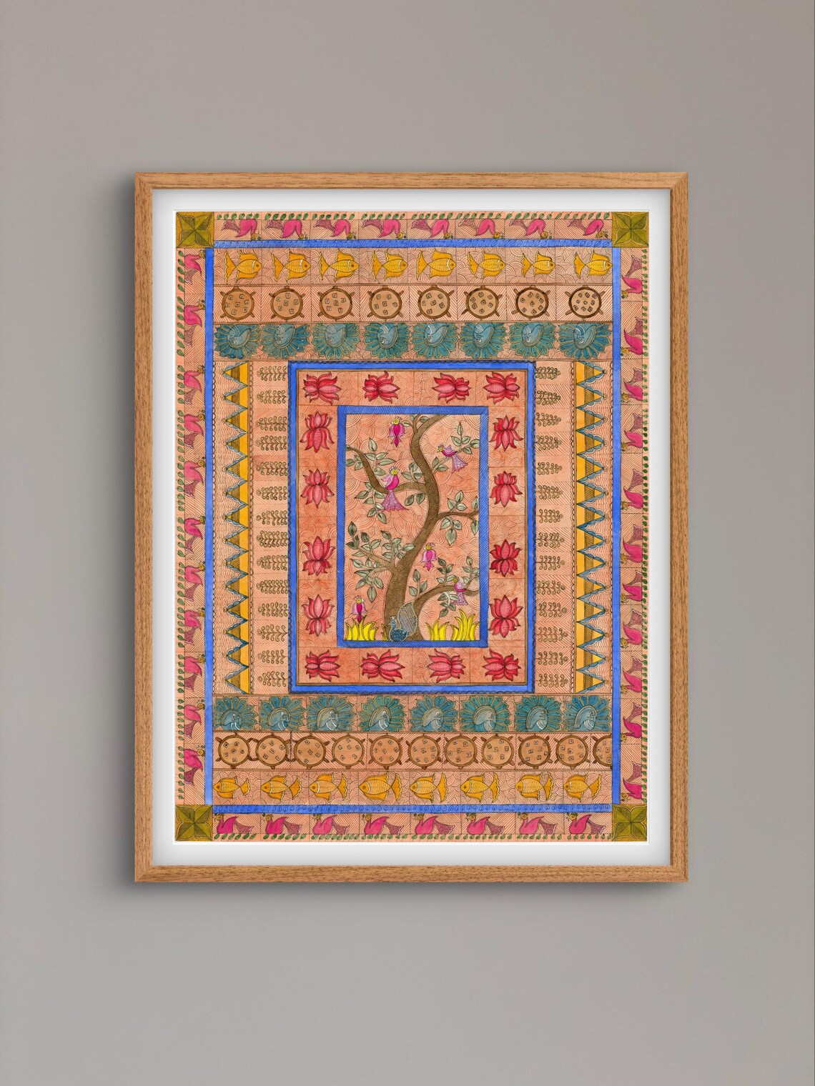 Vibrant Godna Madhubani Folk Wall Art 40X30 Inches Watercolour Painting ...