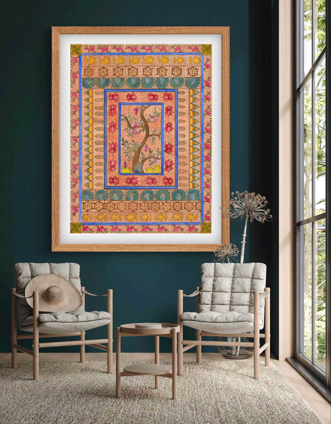 Vibrant Godna Madhubani Folk Wall Art 40X30 Inches Watercolour Painting ...